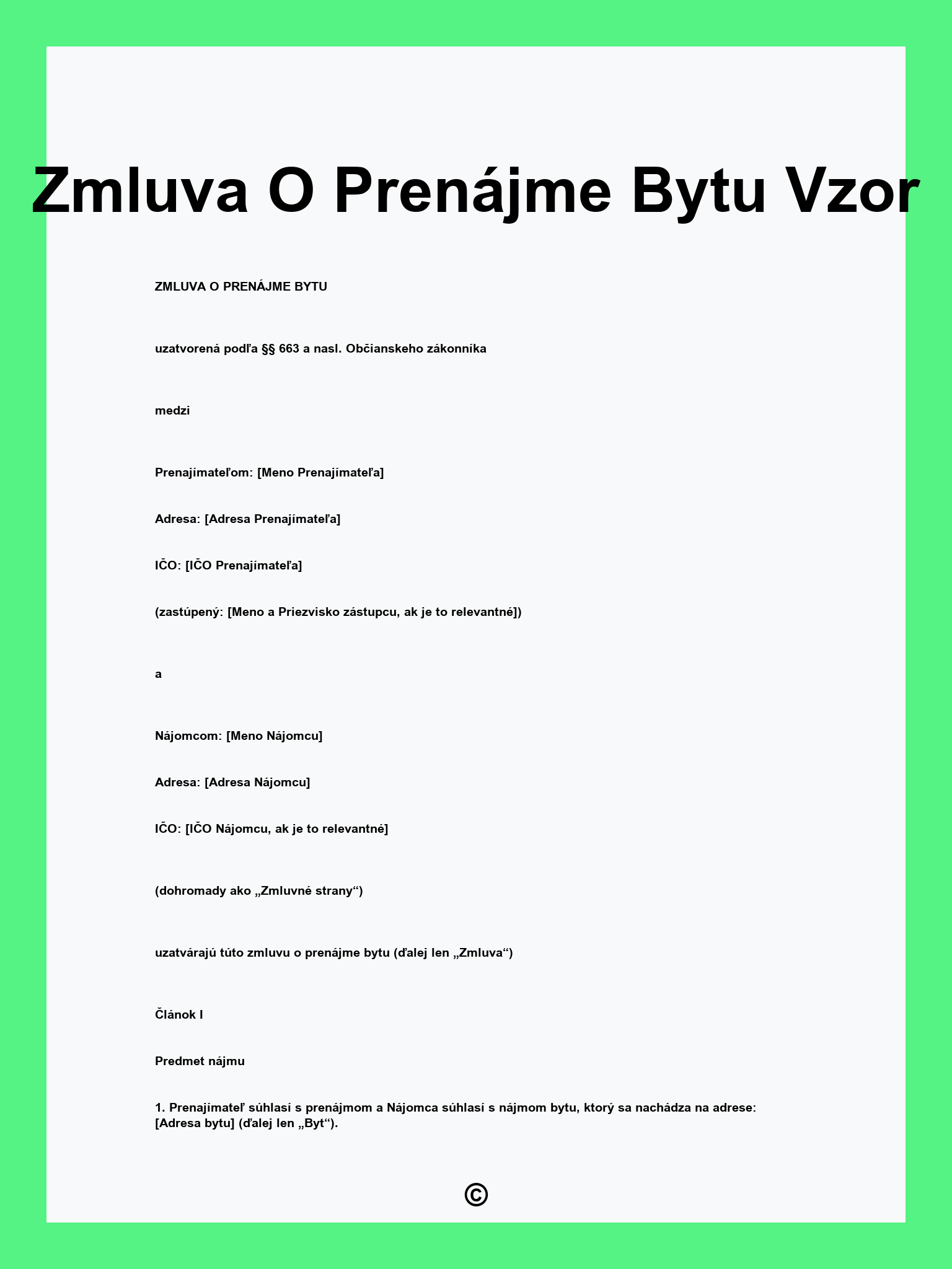 Zmluva O Prenájme Bytu Vzor